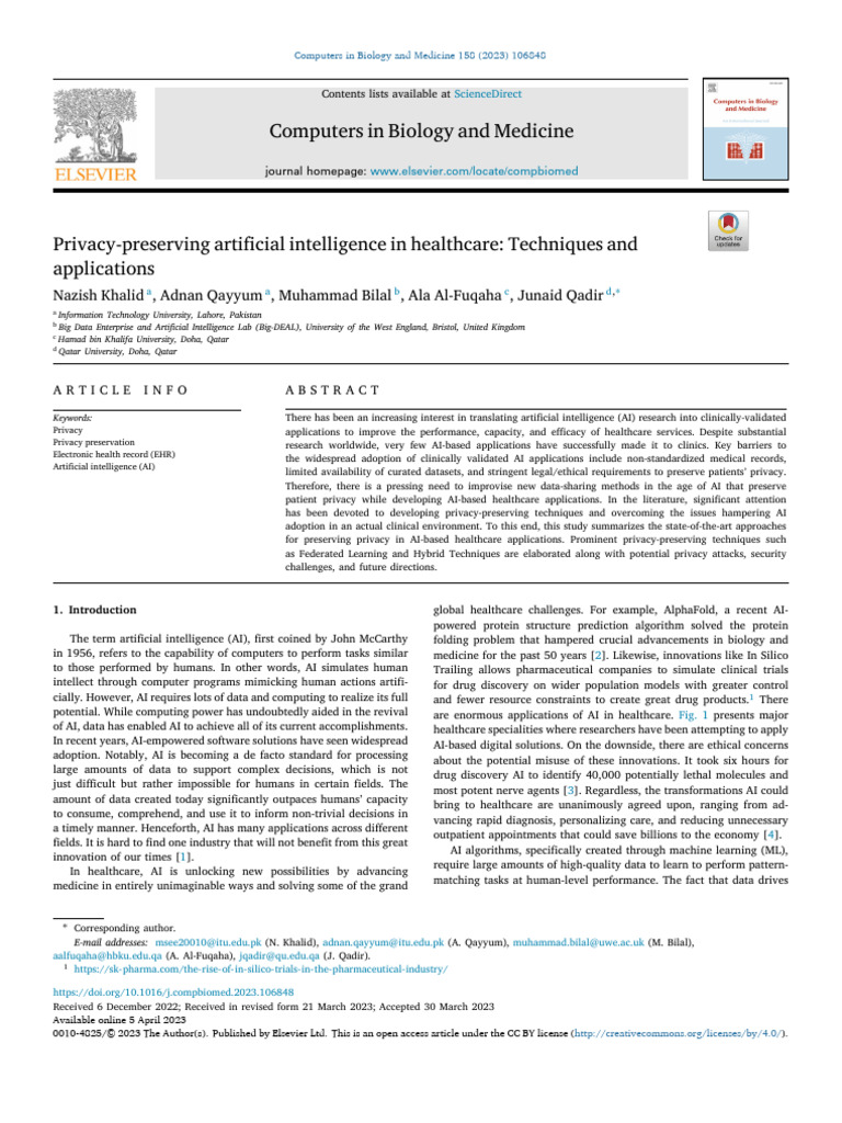 Privacy-Preserving Artificial Intelligence in Healthcare - Techniques and Applications | PDF ...