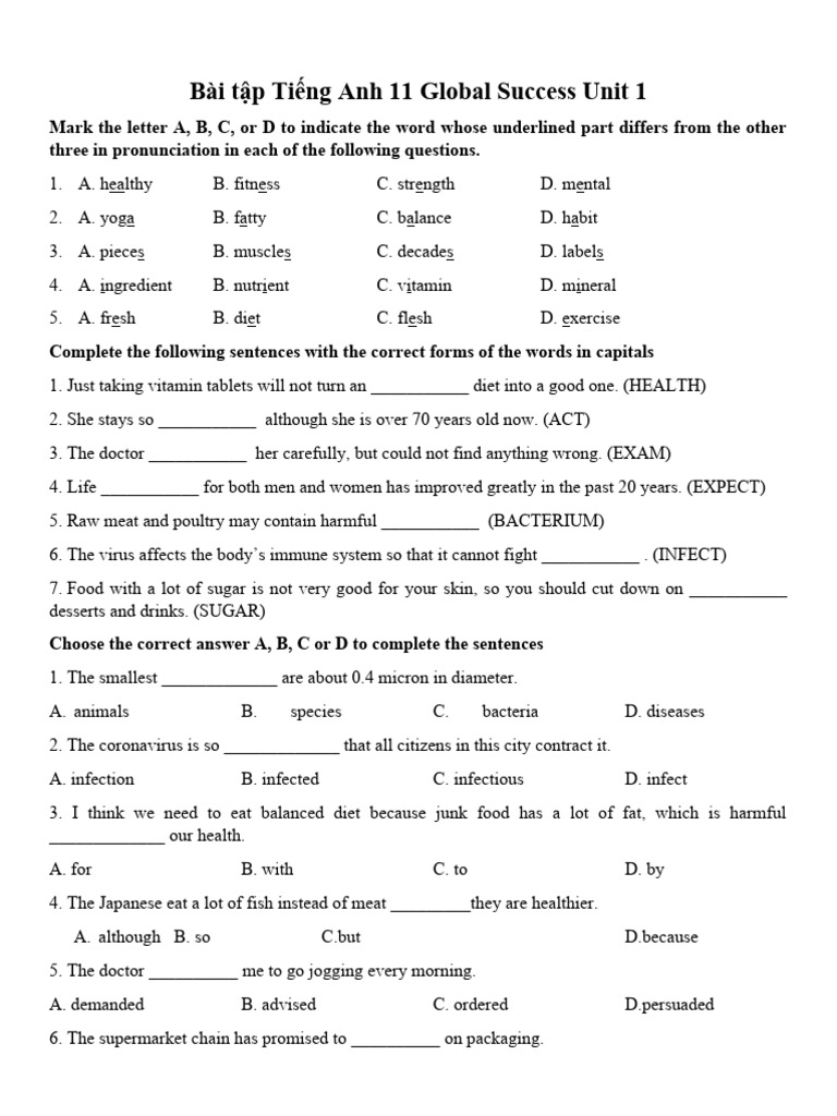 English 11 Global Success Unit 1 Exercises | PDF | Life Expectancy ...