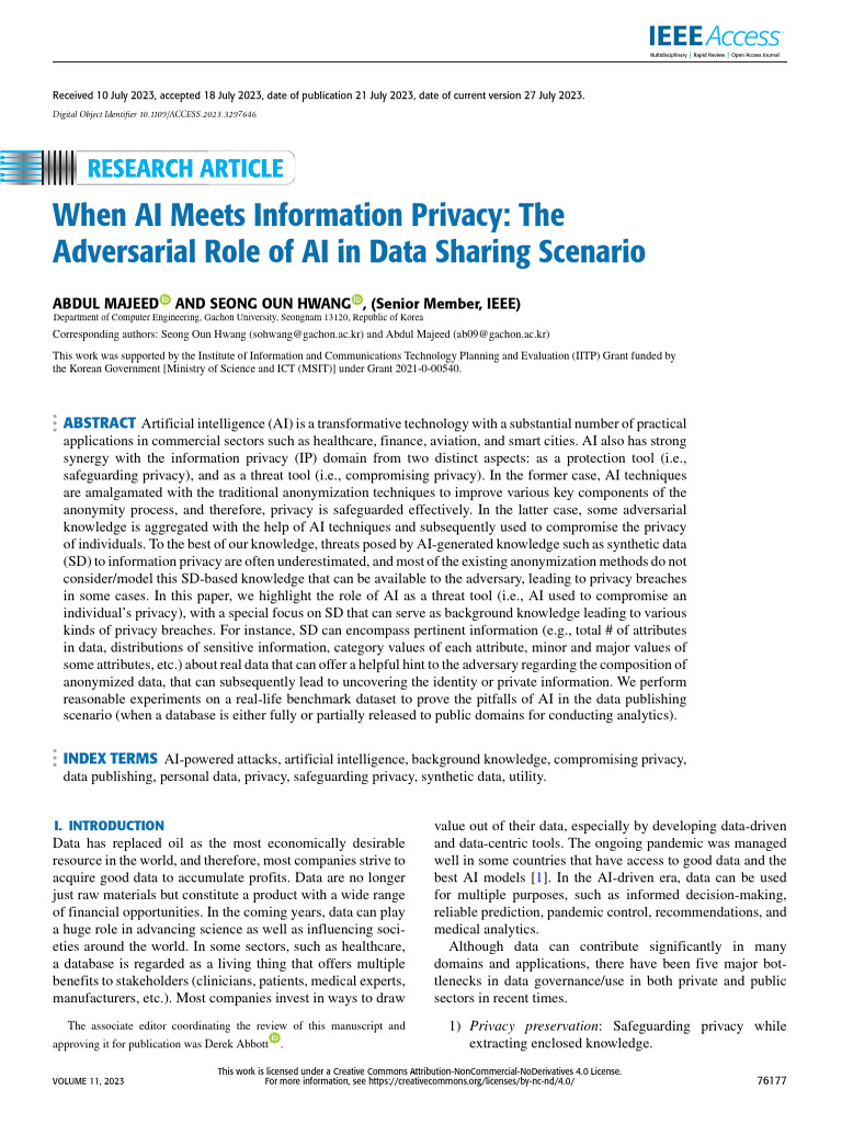 When AI Meets Information Privacy The Adversarial Role of AI in Data Sharing Scenario | PDF ...