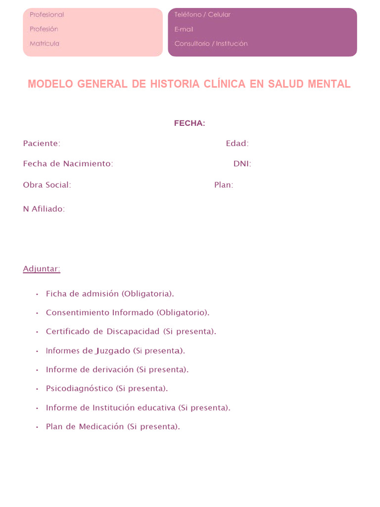 Modelo General de Historia Clínica en Salud Mental.docx (1) | PDF ...
