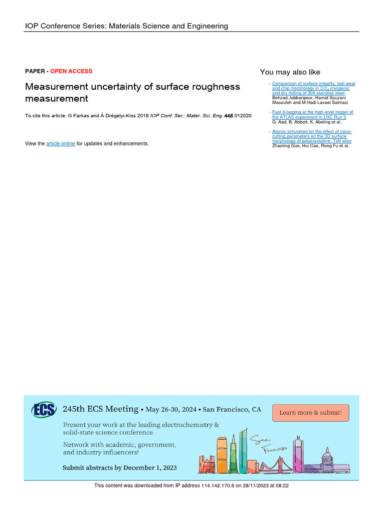 Surface Roughness Measurement | PDF | Surface Roughness | Standard ...