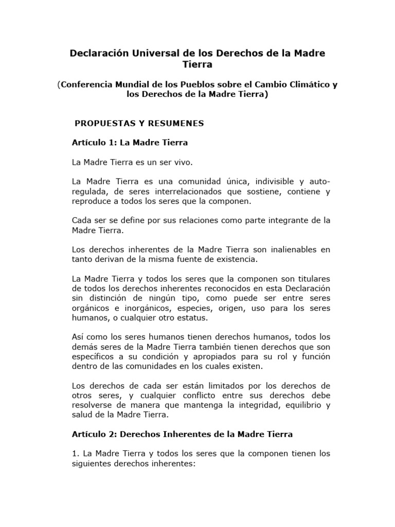 Derechos de La Madre Tierra | PDF | Tierra | Contaminación