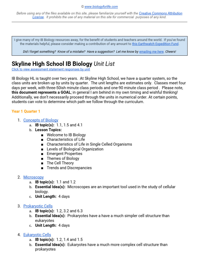SHS IB Biology Unit List | Download Free PDF | Immune System | Gene
