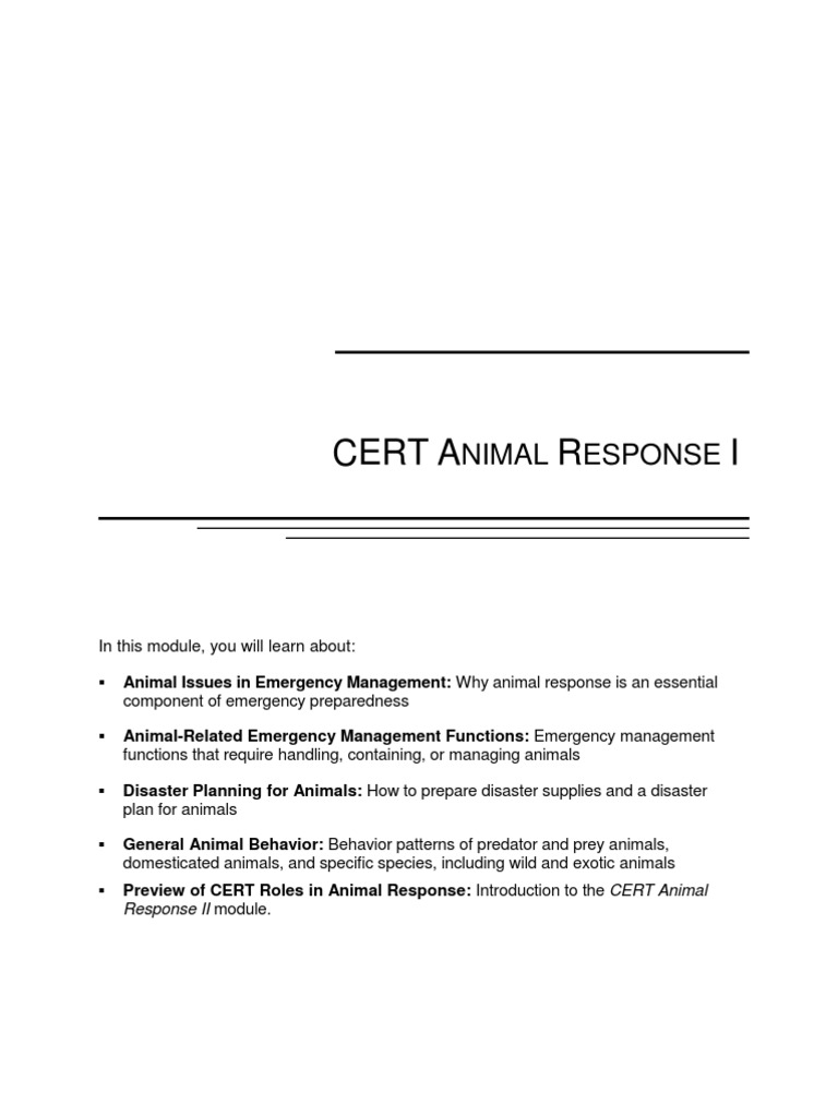 CERT Animal Response I PM Final 073010 | PDF | Emergency Management | Pet