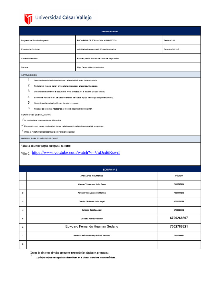 Grupo 2 - Examen Parcial - 2023 - 2 | PDF