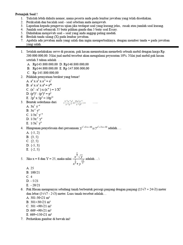 CONTOH SOAL Matematika X PAS 2023 | PDF