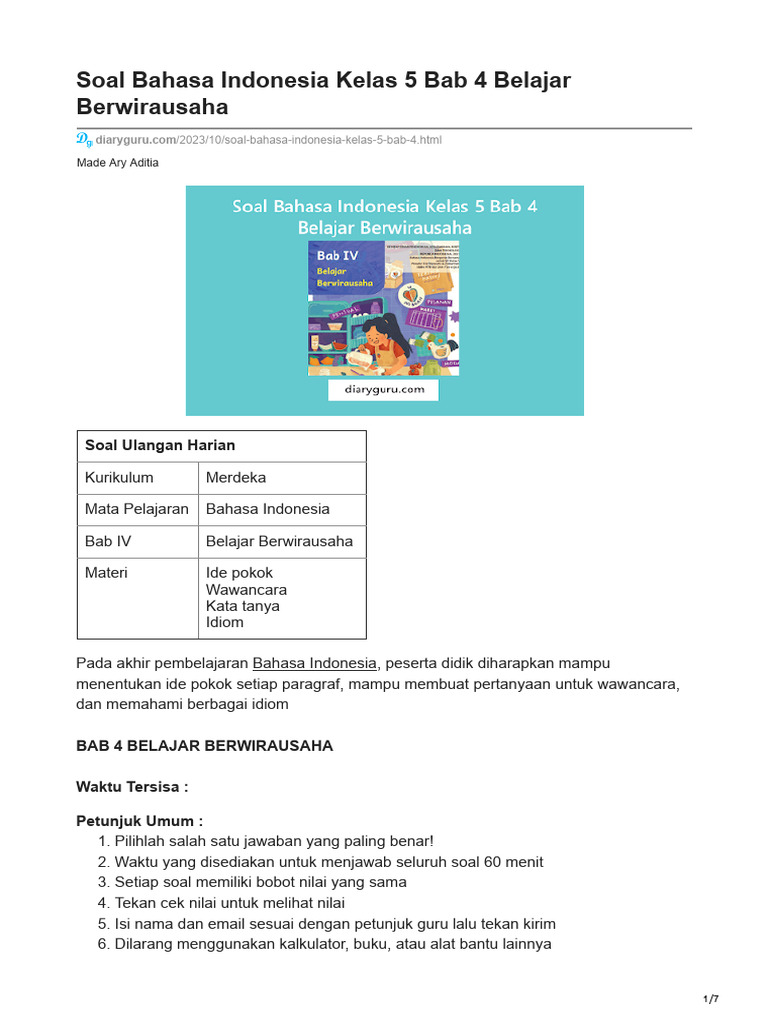 Soal Bahasa Indonesia Kelas 5 Bab 4 Pdf