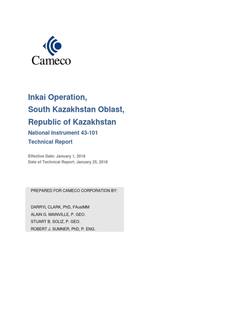 Cameco 2018 Inkai Technical Report | PDF | Mining | Geology