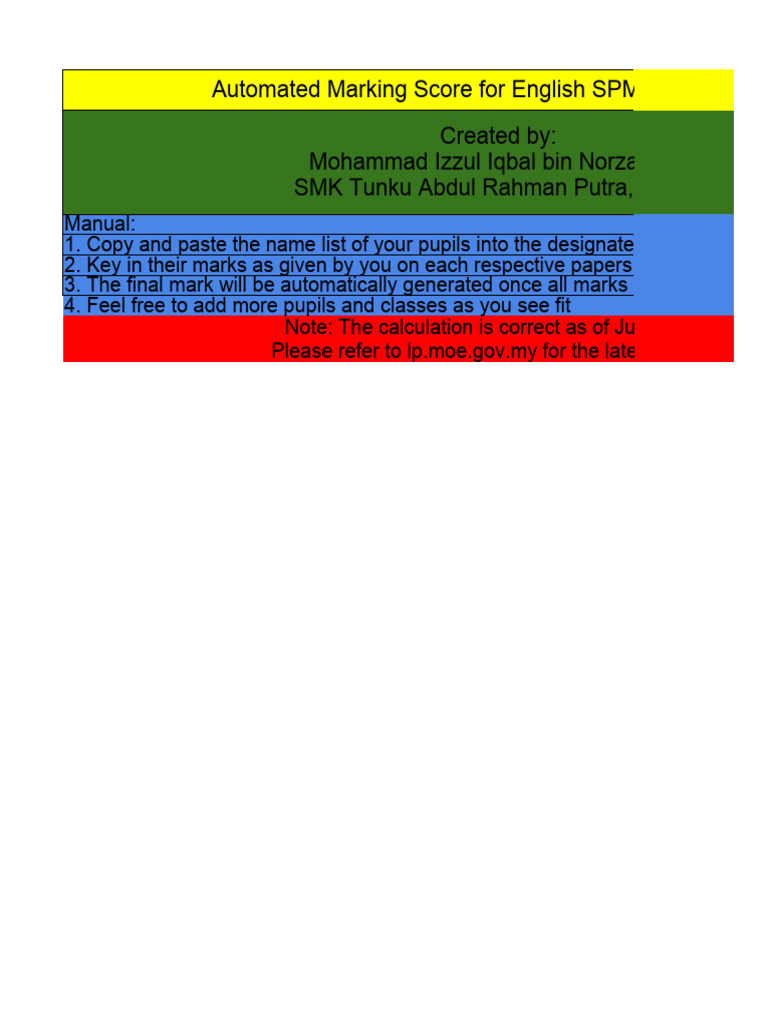 Automated Marking Score For English SPM (New Format) | PDF