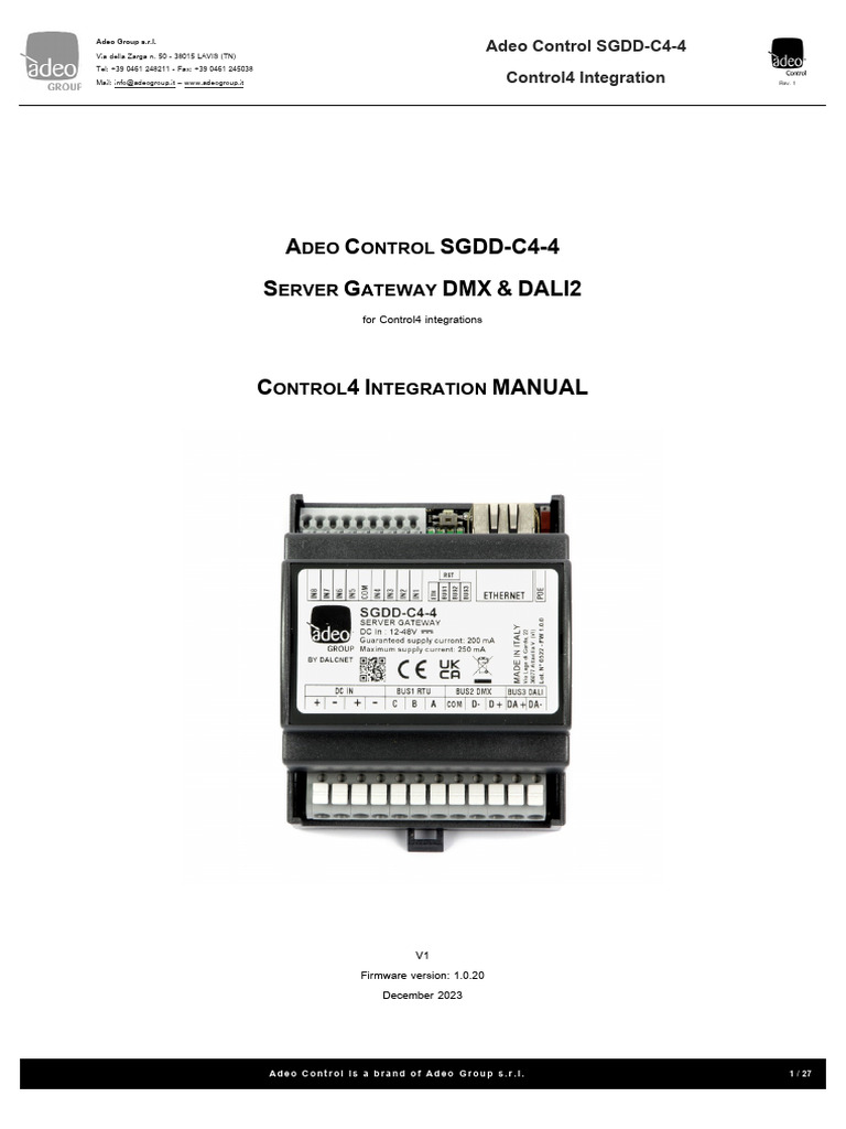 Adeo Control SGDD-C4-4 Control4-Integration EN Rev1.0 | Download Free PDF | Computer Network ...