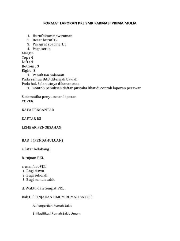 Format Laporan PKL Farmasi SMK | PDF | Kesehatan Holistik