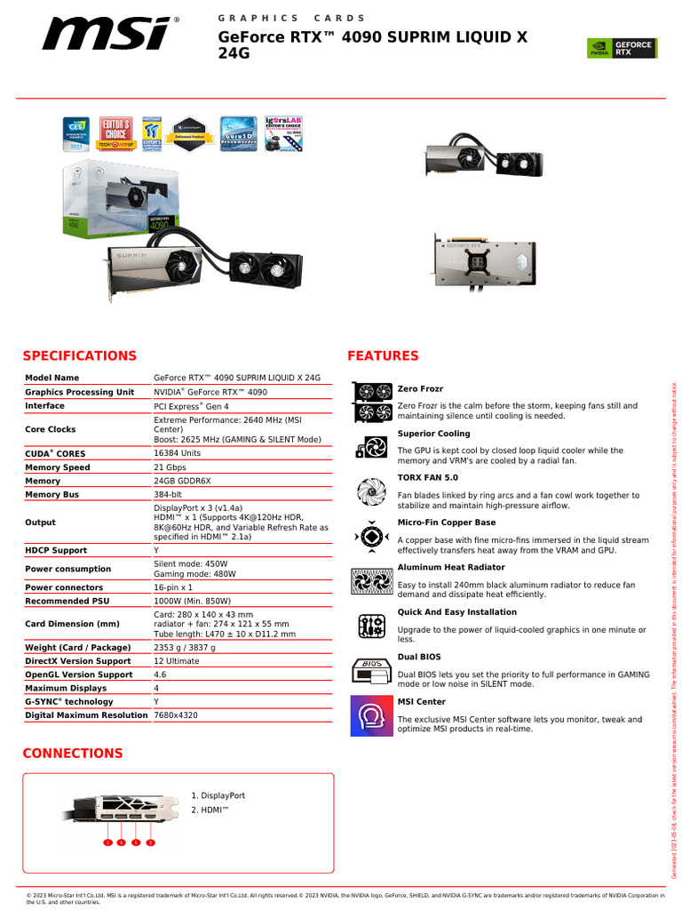Geforce RTX 4090 Suprim Liquid X 24g | PDF | Graphics Processing Unit ...