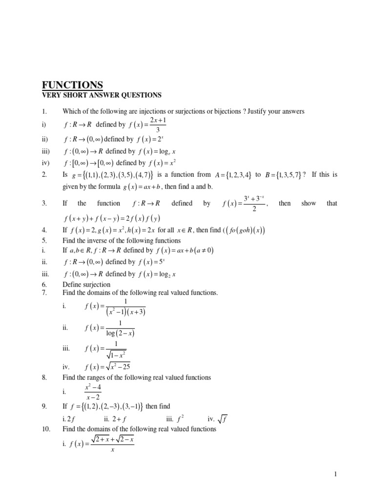 Maths 1a Chapter Wise Important Questions For Ipe Pdf Function