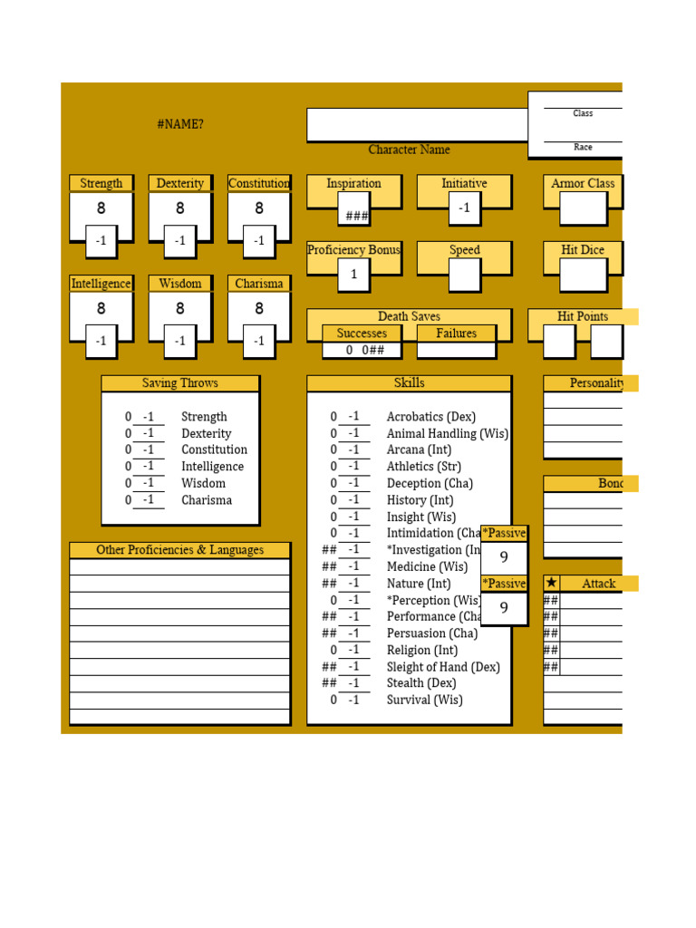 Dnd 5e Printable Character Sheet Pdf Rpg Digital Download Fo 