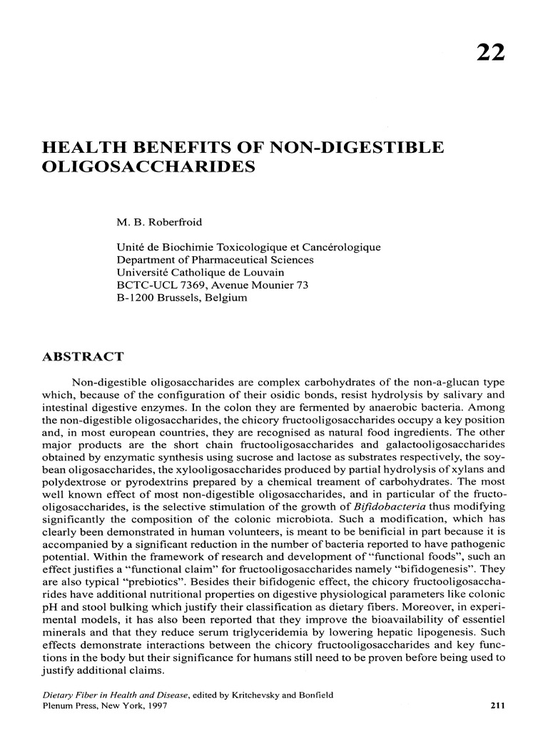 Health Benefits of Non-Digestible Oligosaccharides | PDF | Dietary Fiber | Diet & Nutrition