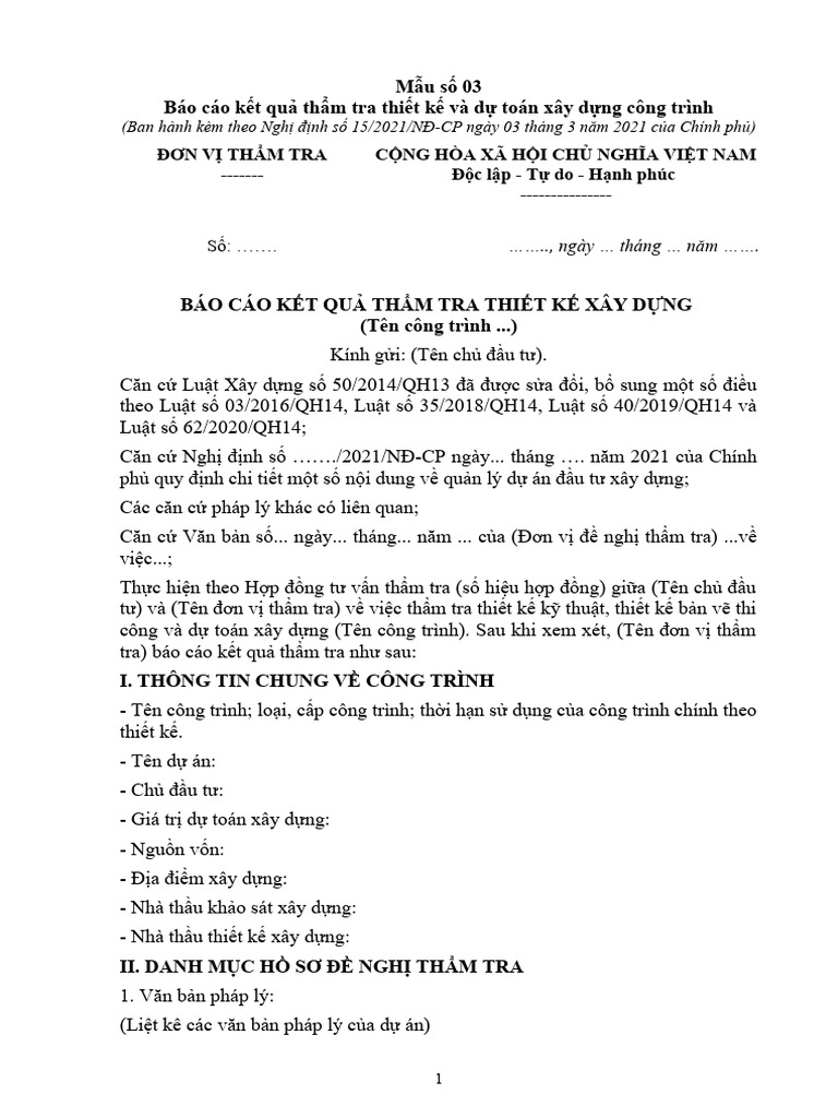 Bao Cao Ket Qua Tham Tra Thiet Ke Va Du Toan | PDF