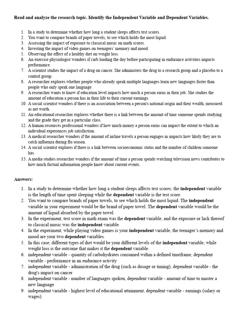 1 Variables | PDF | Experiment | Color