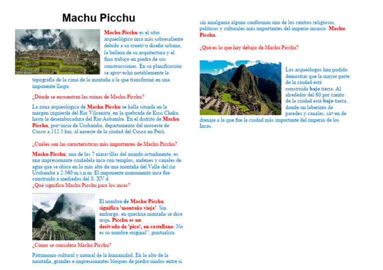 Machu Picchu | PDF | Machu Picchu | Imperio Inca