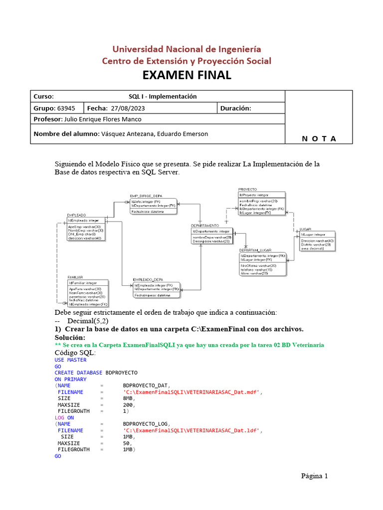 ExamenFinal II_Eduardo Vásquez | PDF | SQL | Informática