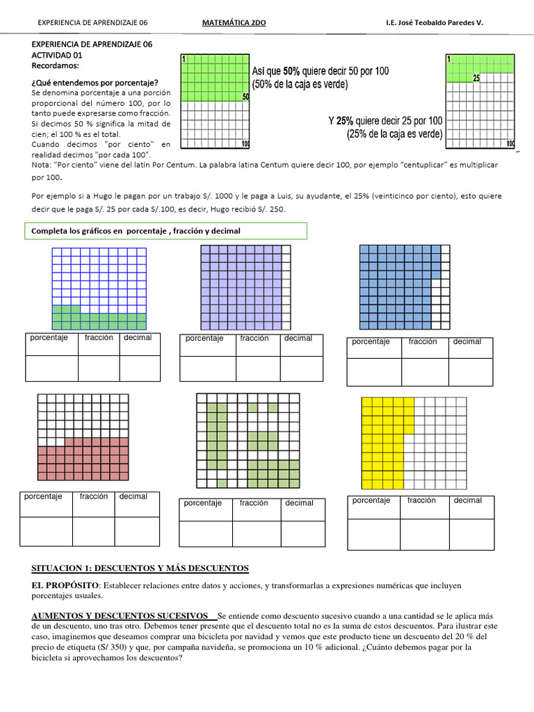 EDA 06 ACT.01 Ficha de Trabajo MAT 2DO PORCENTAJES | PDF | Porcentaje | Matemáticas