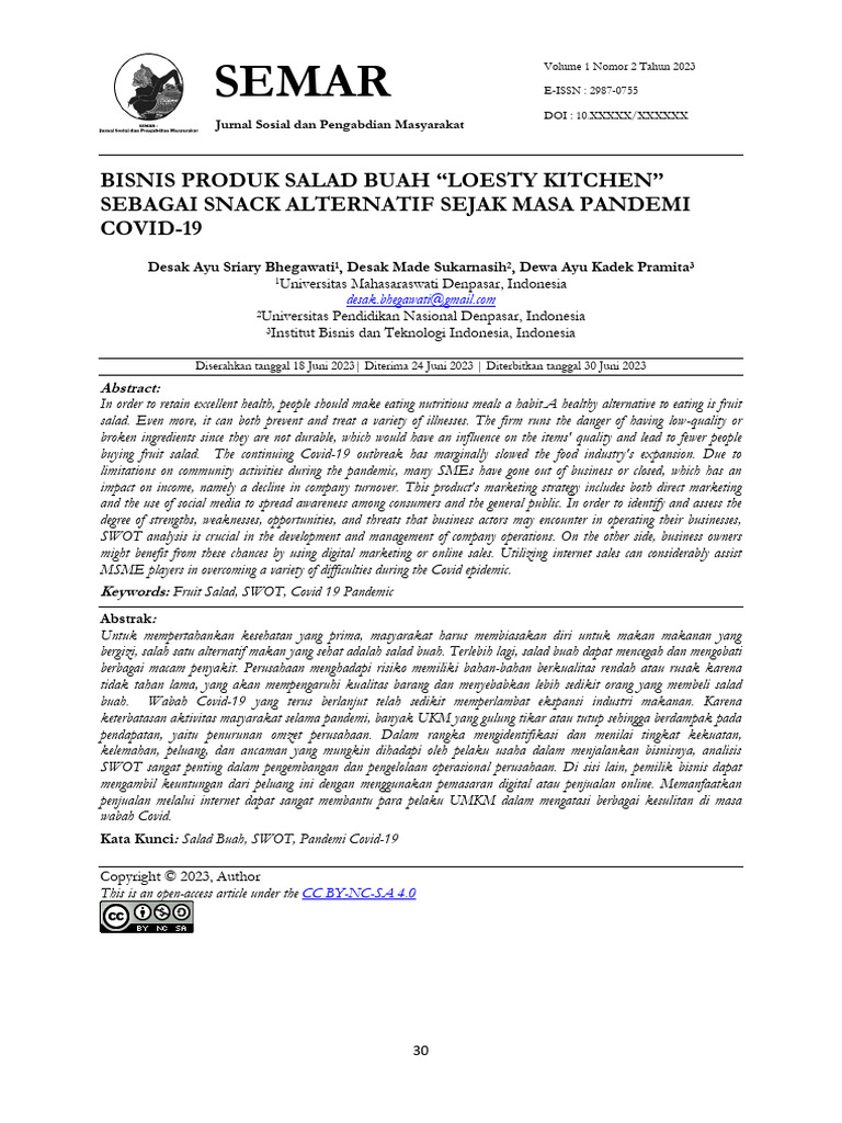 Semar: Bisnis Produk Salad Buah "Loesty Kitchen" Sebagai Snack Alternatif Sejak Masa Pandemi ...