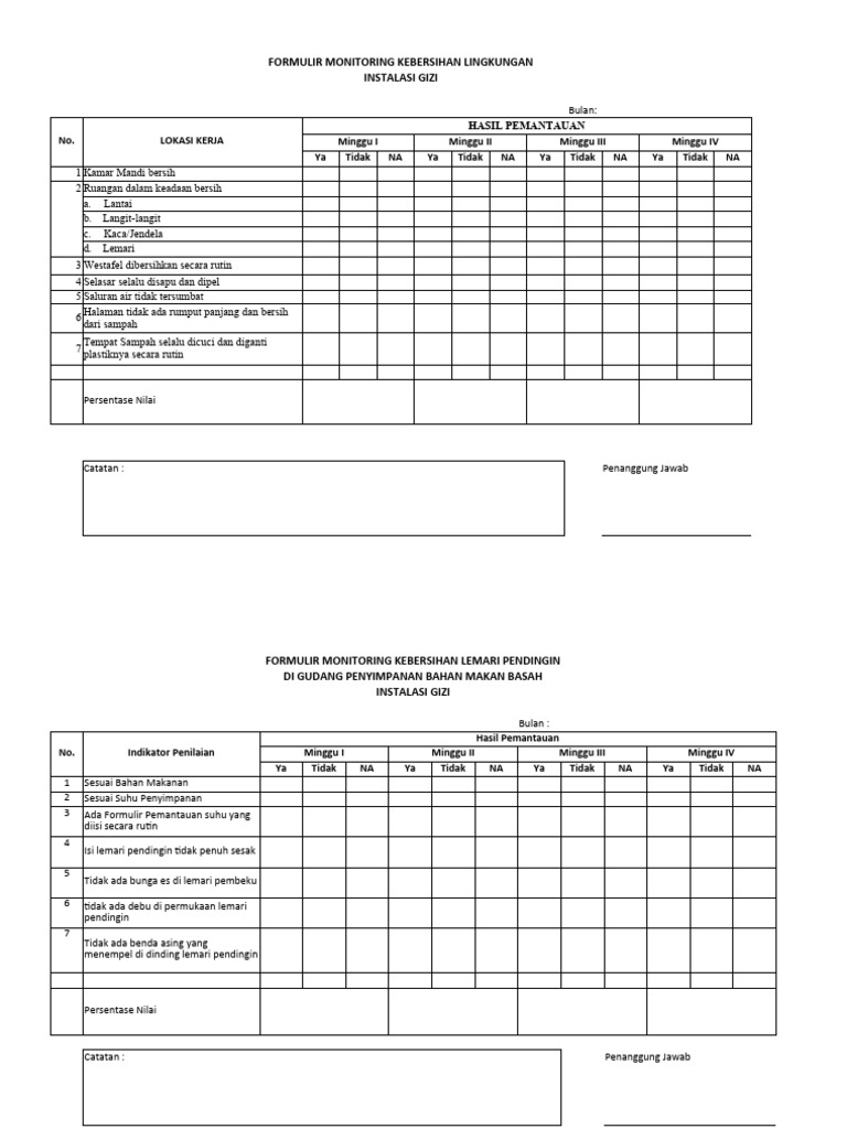 Form Checklist Monitoring Kebersihan Dan Apd | PDF