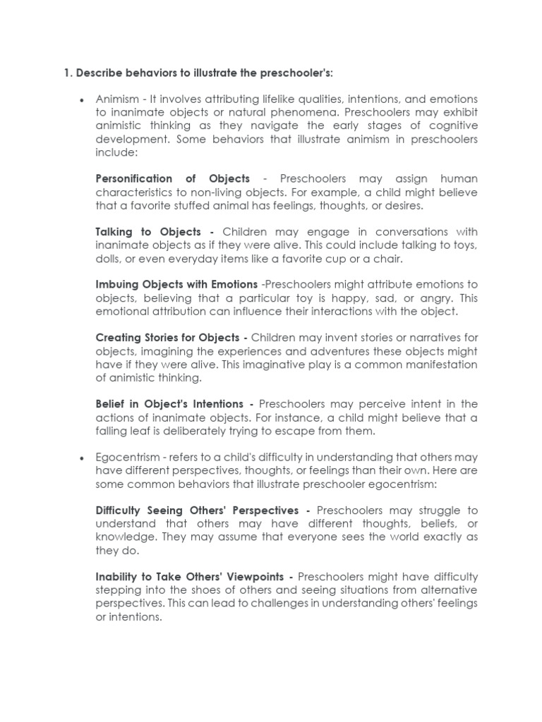 Preschool Cognitive Behaviors | PDF | Thought | Psychology