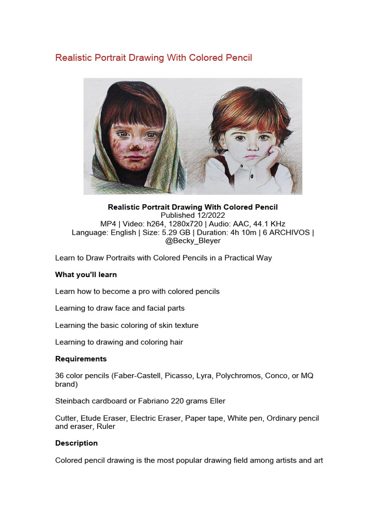 Realistic Portrait Drawing With Colored Pencil Download Free Pdf