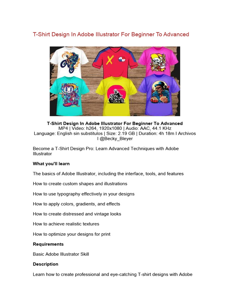 T Shirt Design in Adobe Illustrator For Beginner To Advanced | PDF | T ...