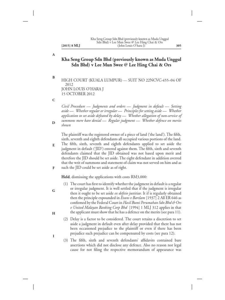 Kha Seng Group SDN BHD (Previously Known As Muda Unggul SDN BHD) V Lee ...