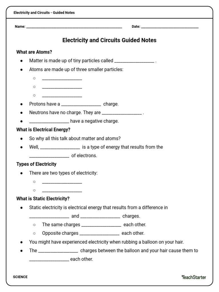 Electricityand Circuits Guided Notes Printable PDF | PDF | Electric ...