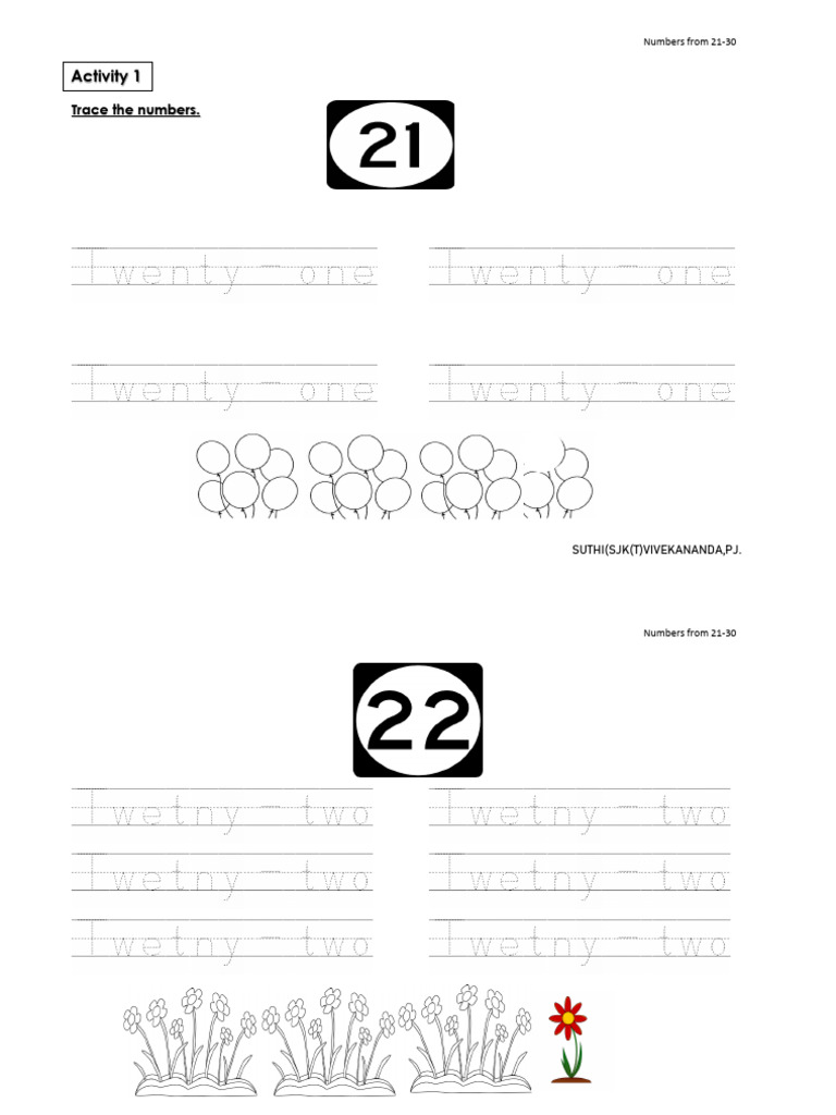Numbers 21-30 Tracing Activity | PDF