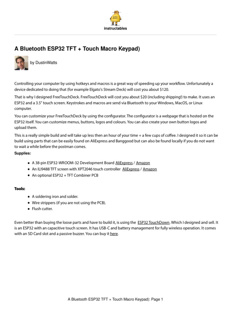 A Bluetooth ESP32 TFT Touch Macro Keypad | PDF | Arduino | Bluetooth