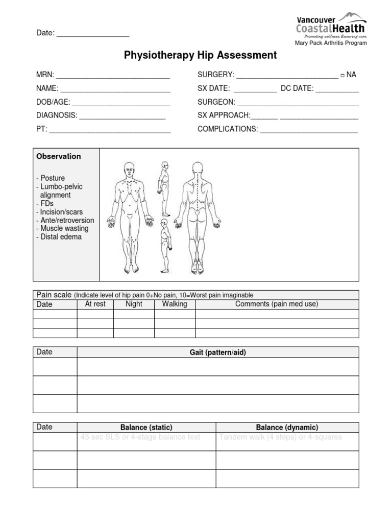 Physiotherapy Hip Assessment Form | PDF | Hip | Diseases And Disorders