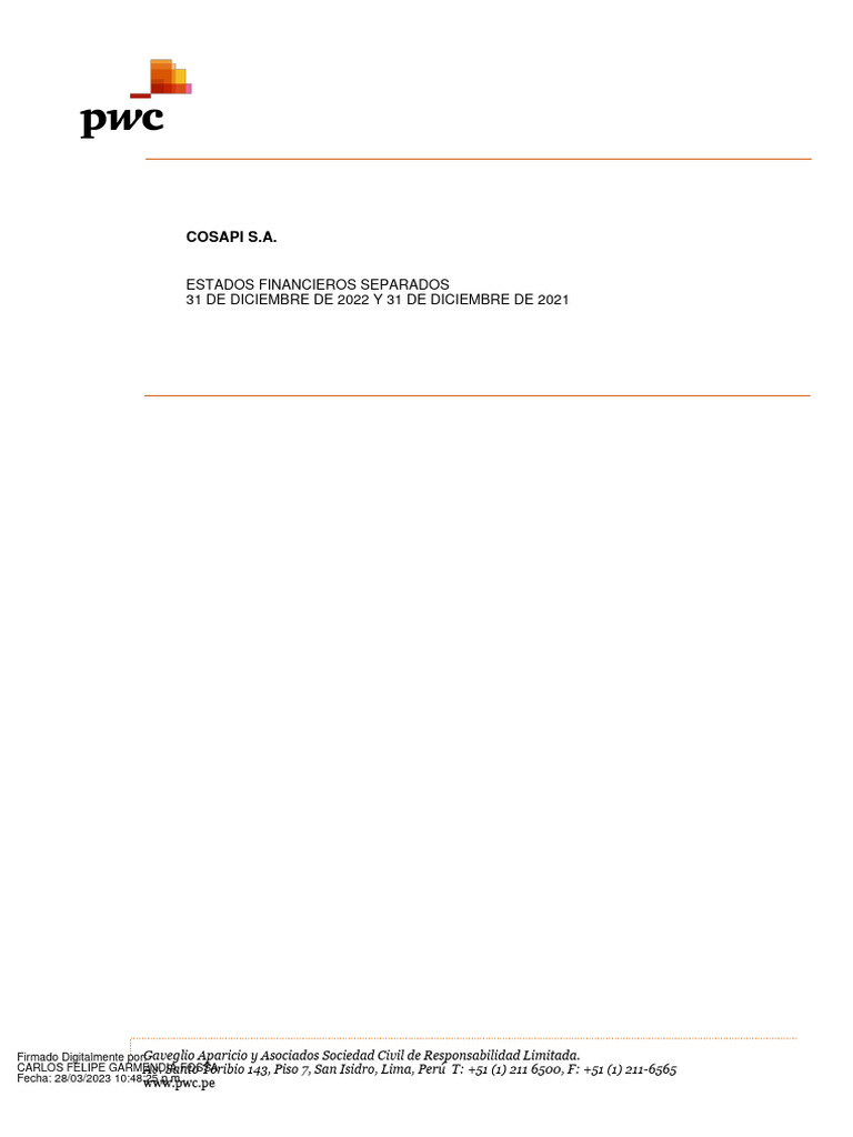 G2. EEFF Separado Cosapi 2022 | PDF | Auditoría | Estado financiero