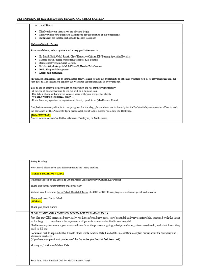Emcee Script - Networking Hi Tea KPJ X GE | PDF