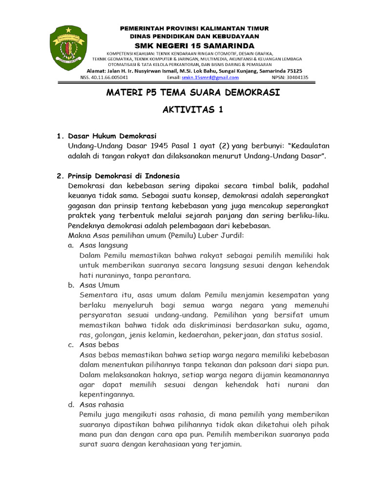 Materi P5 Aktivitas 1 (Suara Demokrasi) | PDF