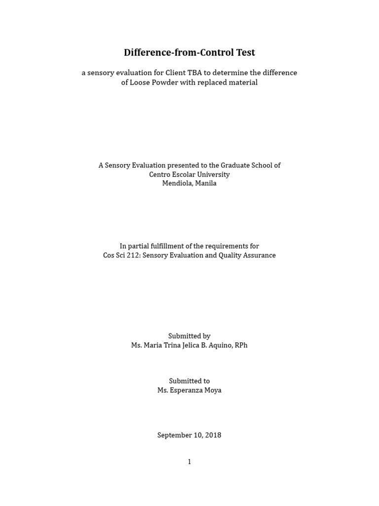 Difference From Control Test Report MTJAquino | PDF | Odor | Titanium ...