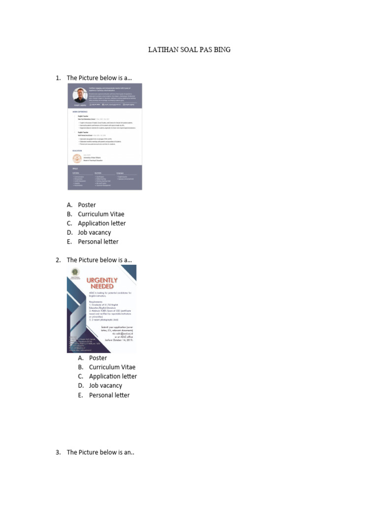 Latihan Soal Pas Bing | PDF | Fax | Job Interview