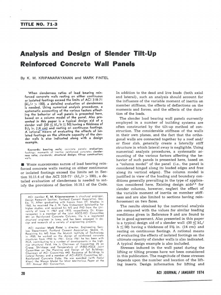 Analysis and Design of Slender Tilt-Up Reinforced Concrete Wall Panels ...