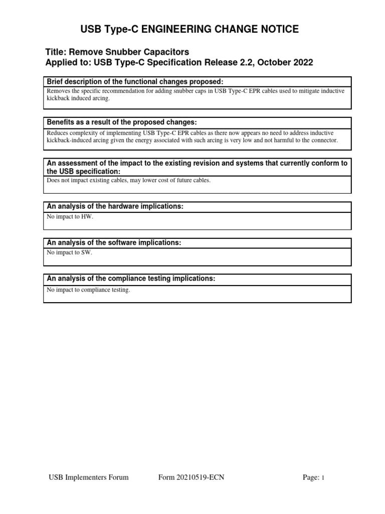 USB Type-C R2.2 ECN - Remove Snubber Capacitors | PDF | Technology & Engineering