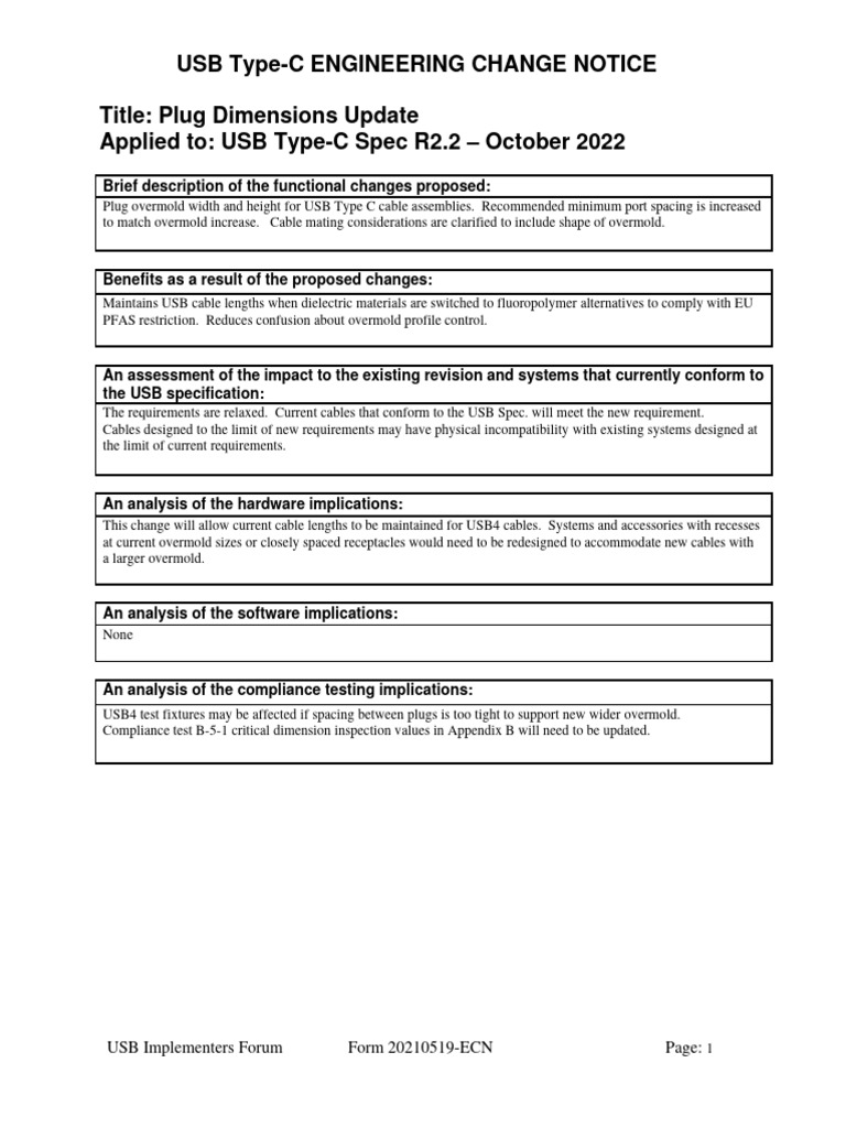 USB Type-C R2.2 ECN - Plug Dimensions Update | PDF | Usb | Electrical ...