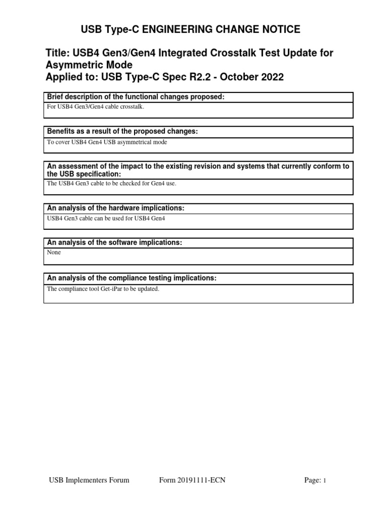 USB Type-C R2.2 ECN - USB4 Gen4 Crosstalk Testing Update For Asymmetric ...