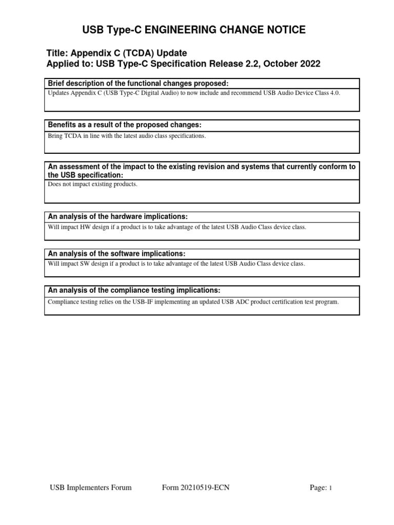 Usb Type-C r2.2 Ecn - Appendix C Tcda Update | PDF | Usb | Computer ...
