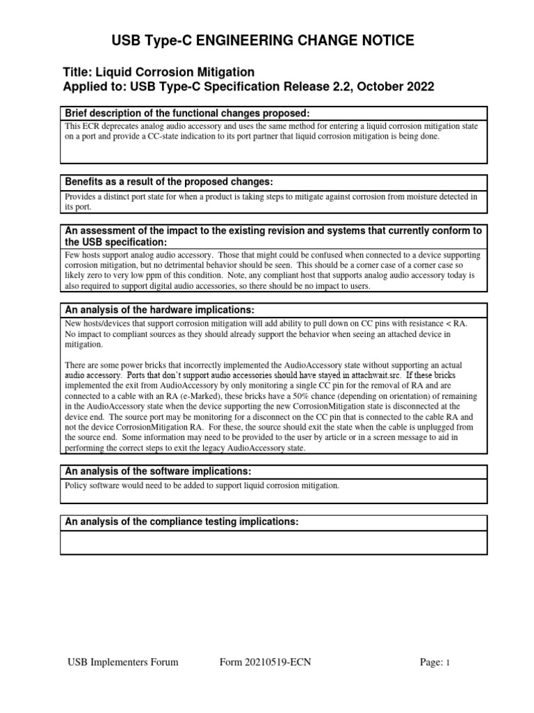 USB Type-C R2.2 ECN - Liquid Corrosion Mitigation | PDF | Usb | Computing