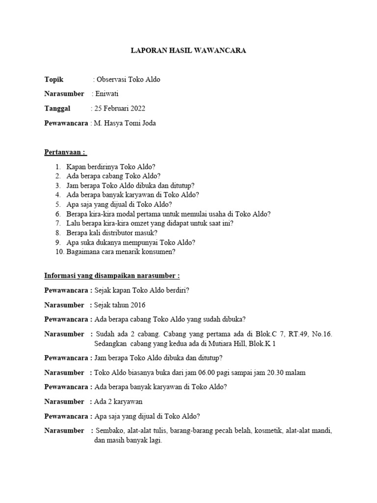 Laporan Hasil Wawancara | PDF