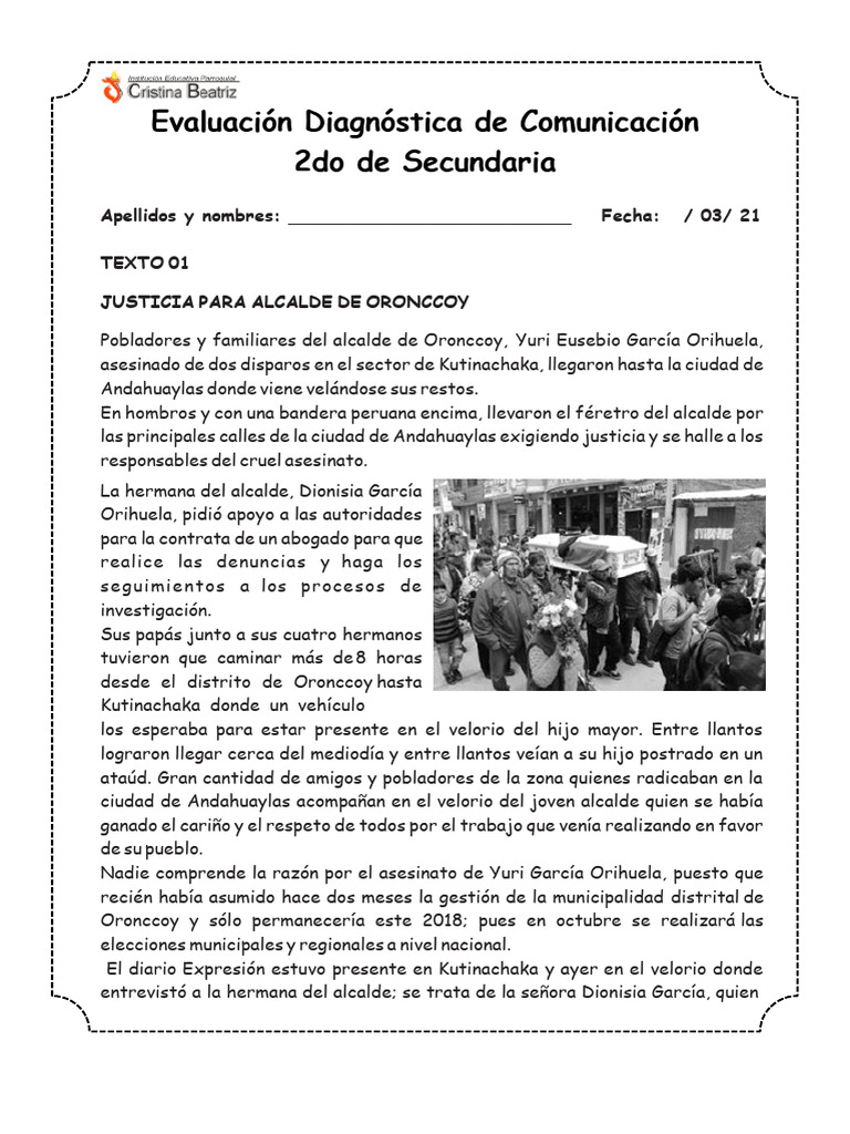 Eval. Diagn. 2do Sec. | PDF