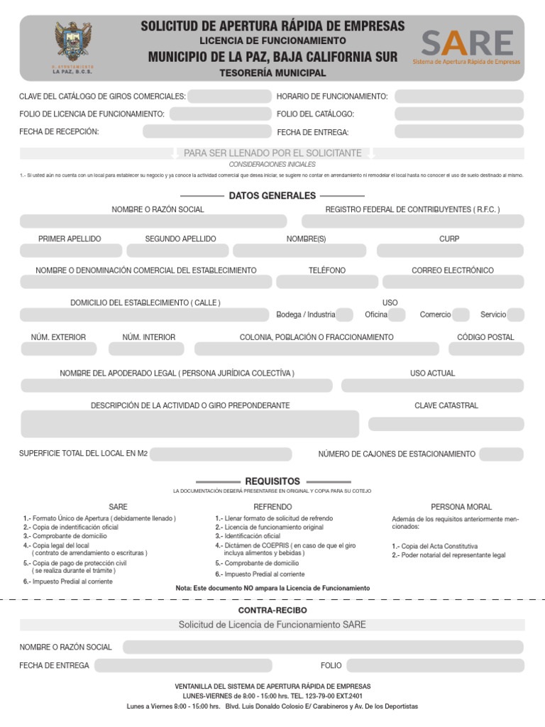 Formato Solicitud de Licencia de Funcionamiento Sare | PDF