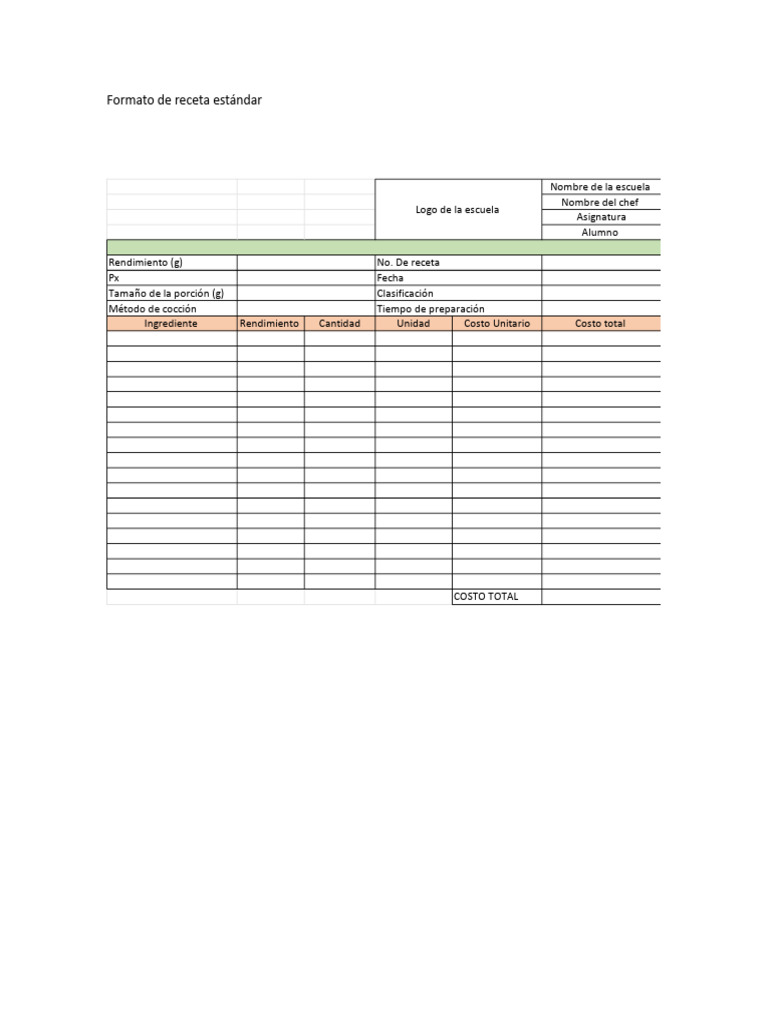 Formato de Receta Estándar | PDF