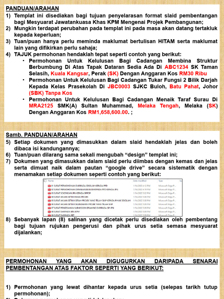 Templat Contoh Slaid Pembentangan Projek Khas Edaran KPM - 01032022 | PDF
